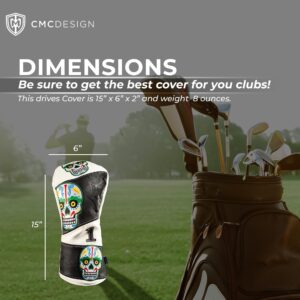 CMCDESIGN Custom Sugar Skull with Web Embroidered Golf Driver Head Cover - Glove Soft Lining - Design Elements Include Applique and Embossing - Great Fit on Any Club as Golf Head Covers, Wood Cover