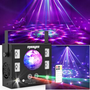 disco light party light, missyee dj lights 4 in 1 with disco ball, led pattern lights, strobe light, sound activated stage lights compatible with dmx control for home dance wedding event party