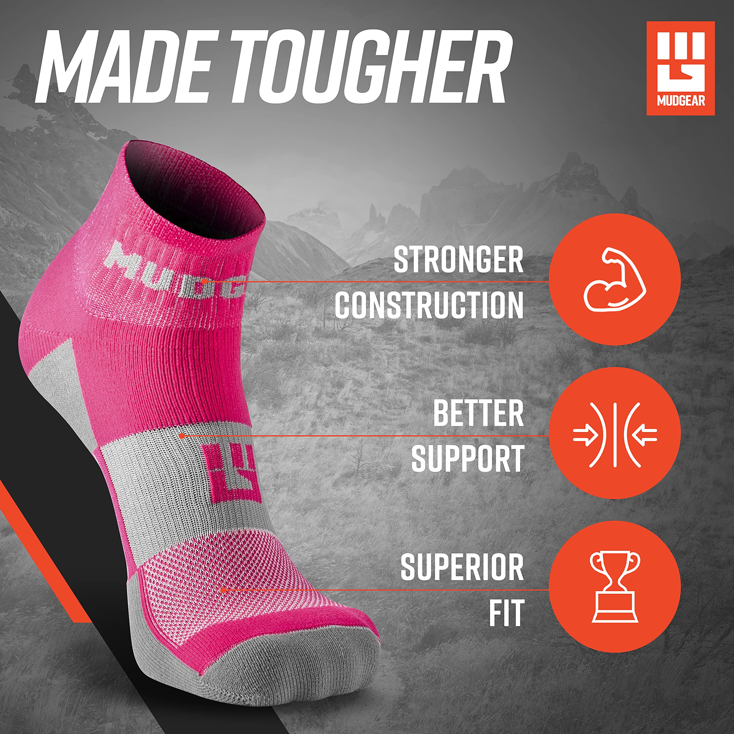 MudGear Quarter Length Socks - Trail Running Socks for Women and Men for Sport, Gym, Running, Yoga, Tennis, Travel, Cycling, Golf - 2 Pack Athletic Low Cut Anti-Slip Workout Socks (Pink/Gray,Medium)