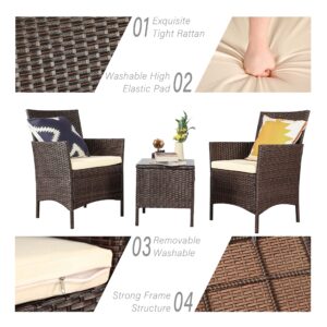 PAOLFOX 3 Pieces Patio Furniture Sets,Wicker Patio Set,PE Rattan Patio Furniture,Patio Bistro Sets,Porch Furniture,Outdoor Conversation Sets,Wicker Patio Chairs,Balcony Furniture Set