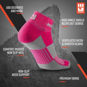 MudGear Quarter Length Socks - Trail Running Socks for Women and Men for Sport, Gym, Running, Yoga, Tennis, Travel, Cycling, Golf - 2 Pack Athletic Low Cut Anti-Slip Workout Socks (Pink/Gray,Medium)