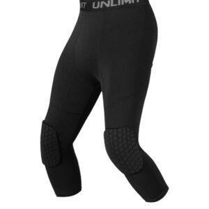 Unlimit for 4-16 yrs, Youth Basketball Pants with Knee Pads, 3/4 Capri Compression Pants for Boys. (Black, M: for 8-10 yrs)