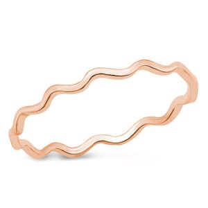 closeoutwarehouse rose gold-tone plated sterling silver wavy stackable ring size 9