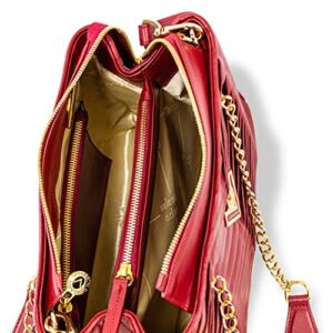 Valentino Orlandi Medium Purse Tote Wavy Pleated Burgundy Leather Italian Designer Bag w/Chain