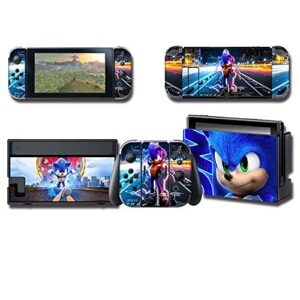 boorsed skin cover decals vinyl for nintendo switch, anime game protector wrap full set protective faceplate stickers console joy-con dock (sonic the hedehog [2817])