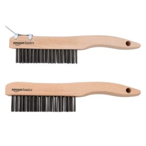 amazon basics wire scratch brush with scraper, count of 2, wood natural color, 10"l x 1.7"w