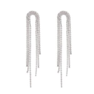 gbahfy fashion long tassel crystal drop earrings for women geometric full rhinestone earrings statement jewelry gifts (long tassel crystal drop earrings-silver)