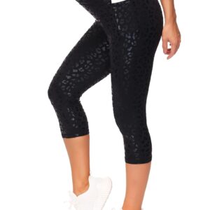 THE GYM PEOPLE Tummy Control Workout Capris Leggings with Pockets High Waist Athletic Yoga Pants for Women Running Hiking Silver/Black