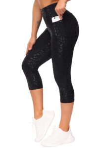 the gym people tummy control workout capris leggings with pockets high waist athletic yoga pants for women running hiking silver/black