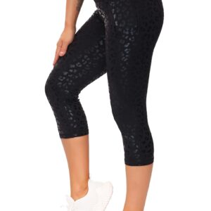 THE GYM PEOPLE Tummy Control Workout Capris Leggings with Pockets High Waist Athletic Yoga Pants for Women Running Hiking Silver/Black