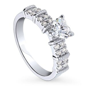 berricle sterling silver solitaire wedding engagement rings 0.7 carat cubic zirconia cz heart ring for women, rhodium plated size 6