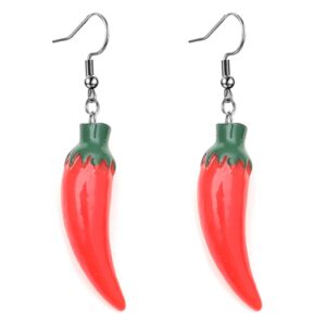 coadipress red chili pepper earrings for women cute lifelike simulation vegetable food resin dangle drop charm pendant earrings (red pepper)