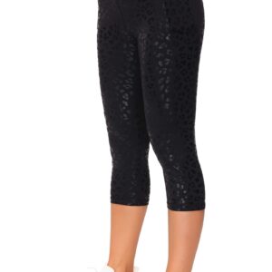 THE GYM PEOPLE Tummy Control Workout Capris Leggings with Pockets High Waist Athletic Yoga Pants for Women Running Hiking Silver/Black