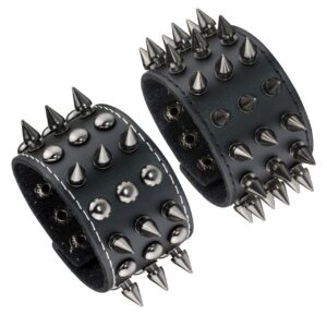 manfnee spike rivet studded wristband leather punk gothic biker wide cuff belt bracelet bangle