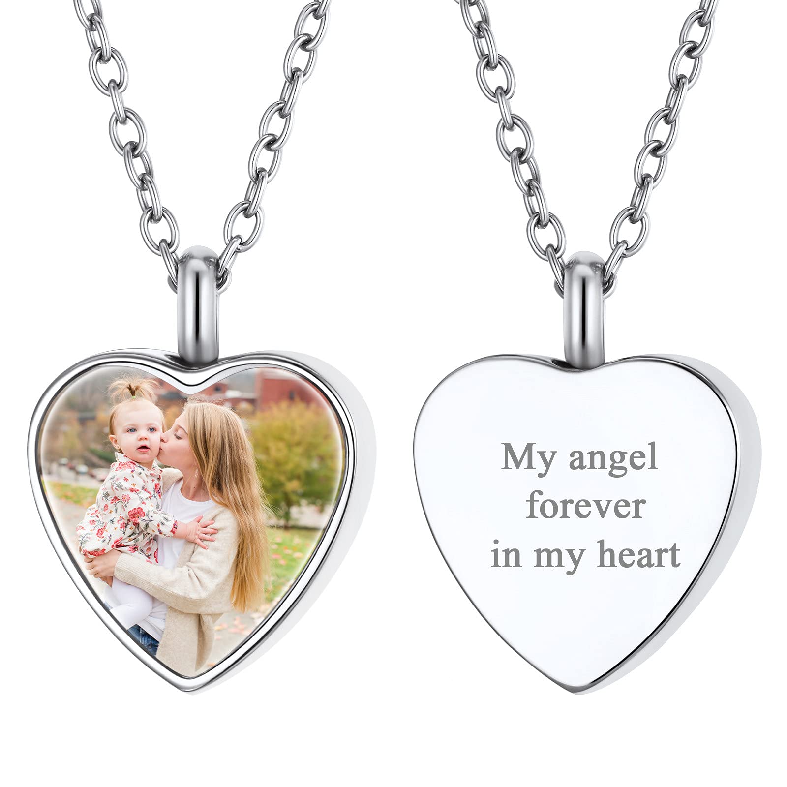 Customized Photo Heart Pendant Cremation Urn Necklaces for Ashes Stainless Steel Memorial Cremains Ash Holder Gifts for Loss of Father PAPA Granny Personalized Picture Keepsake Jewelry for Women