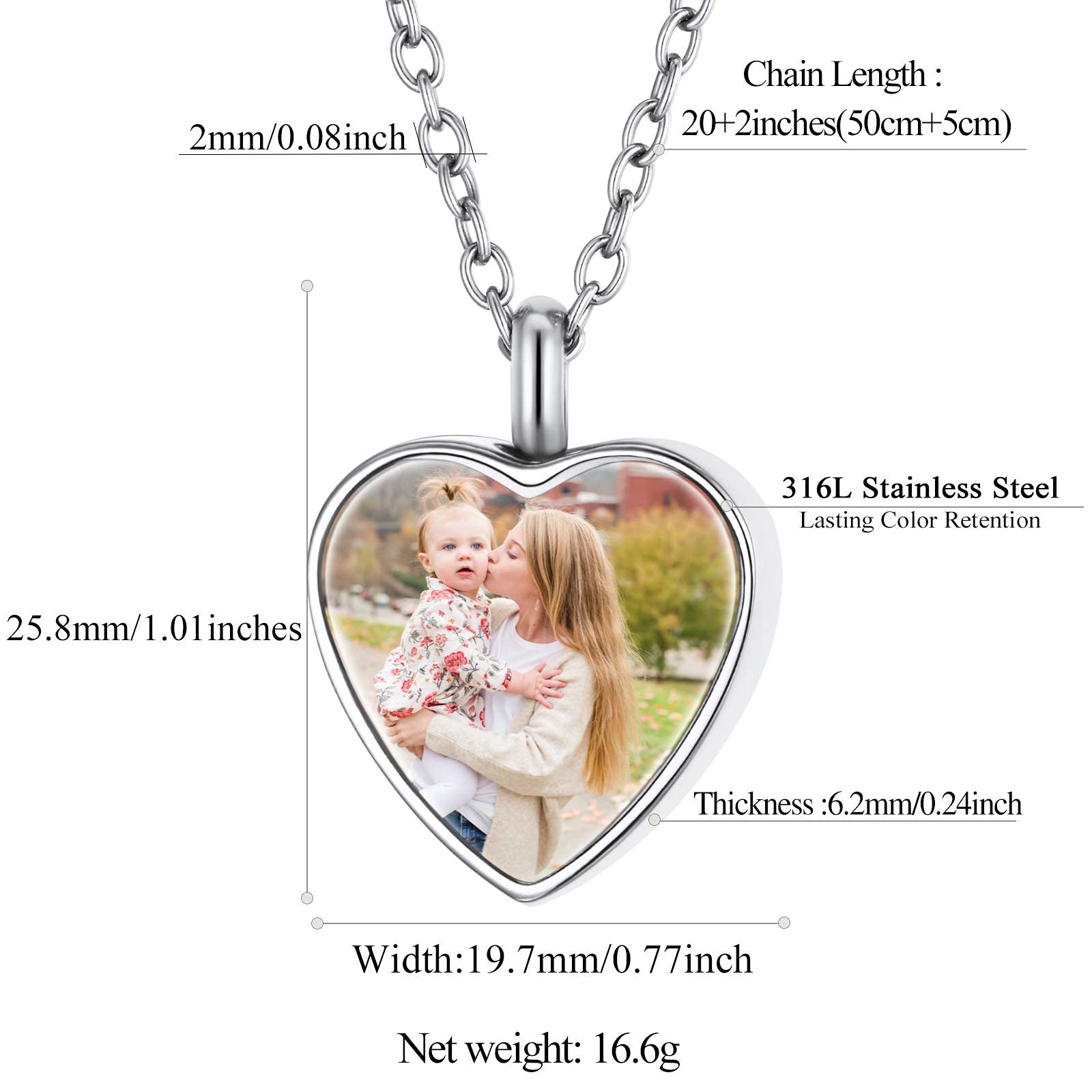 Customized Photo Heart Pendant Cremation Urn Necklaces for Ashes Stainless Steel Memorial Cremains Ash Holder Gifts for Loss of Father PAPA Granny Personalized Picture Keepsake Jewelry for Women