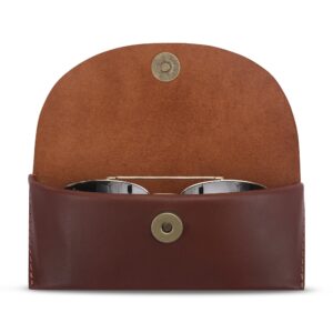 the antiq tan genuine leather eyeglasses case, premium quality, semi-hard, magnetic closure, unisex