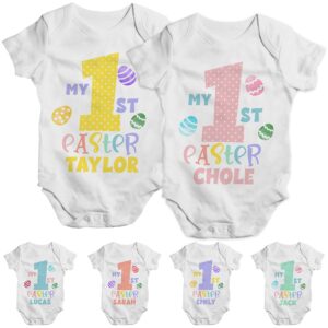 customize easter egg unisex baby onesie - personalized my first easter girl boy bodysuit gift for newborn - perfect gifts for baby shower - custom infant onesie for pregnancy reveal - c02-white small