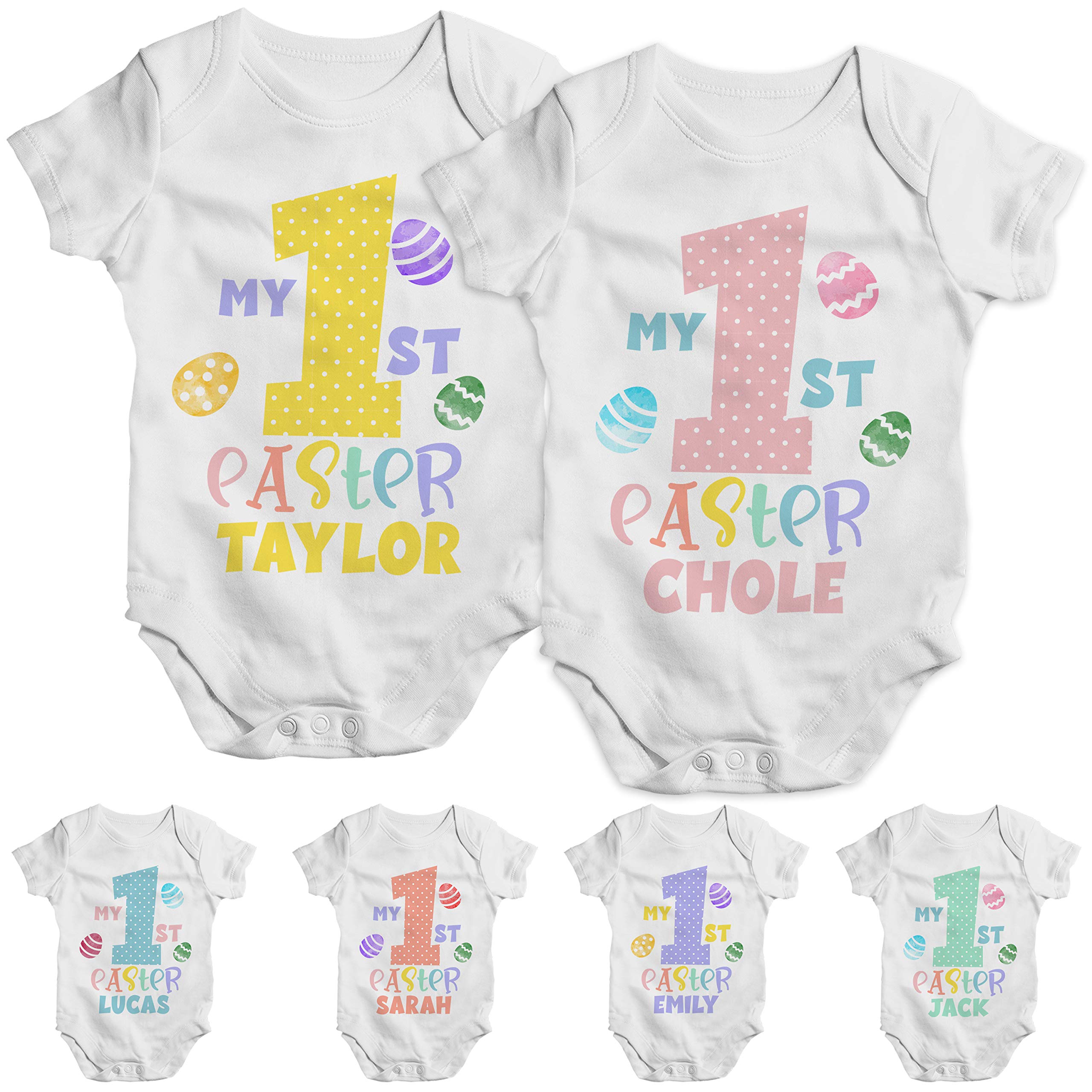 Customize Easter Egg Unisex Baby Onesie - Personalized My First Easter Girl Boy Bodysuit Gift for Newborn - Perfect Gifts for Baby Shower - Custom Infant Onesie for Pregnancy Reveal - C02-White Small