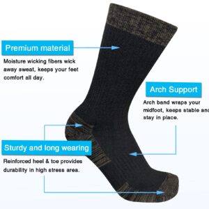 APTYID Men's Moisture Wicking Cushioned Crew Work Boot Socks, Size 9-12, Black, 4 Pairs