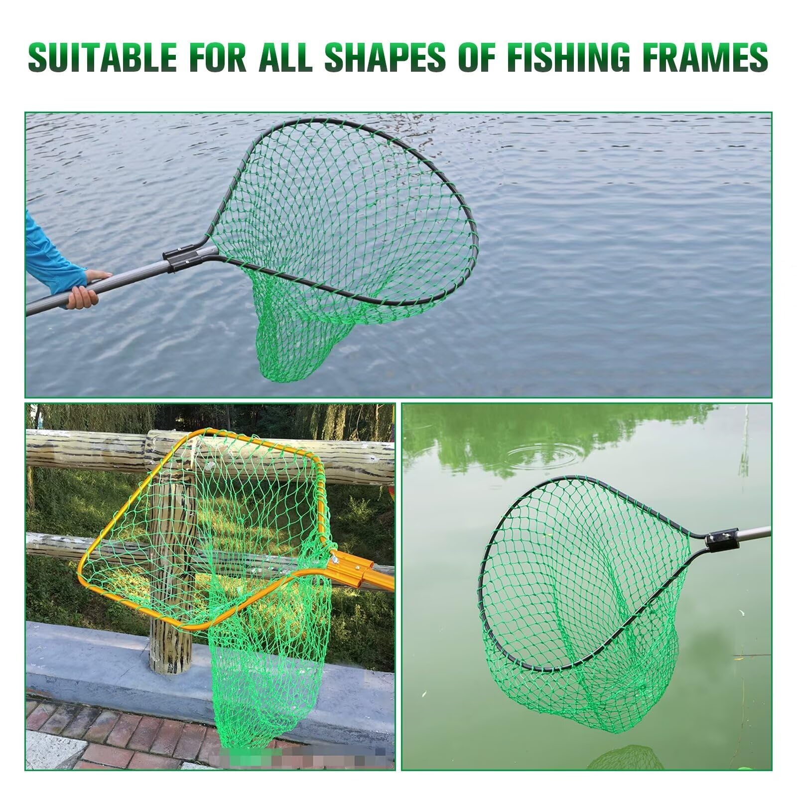 Dovesun Fishing Net Fish Landing Net Foldable Fishing Replacement Net for Freshwater Saltwater Fishing Net Replacement Netting Green Color Handle/Frame Not Included