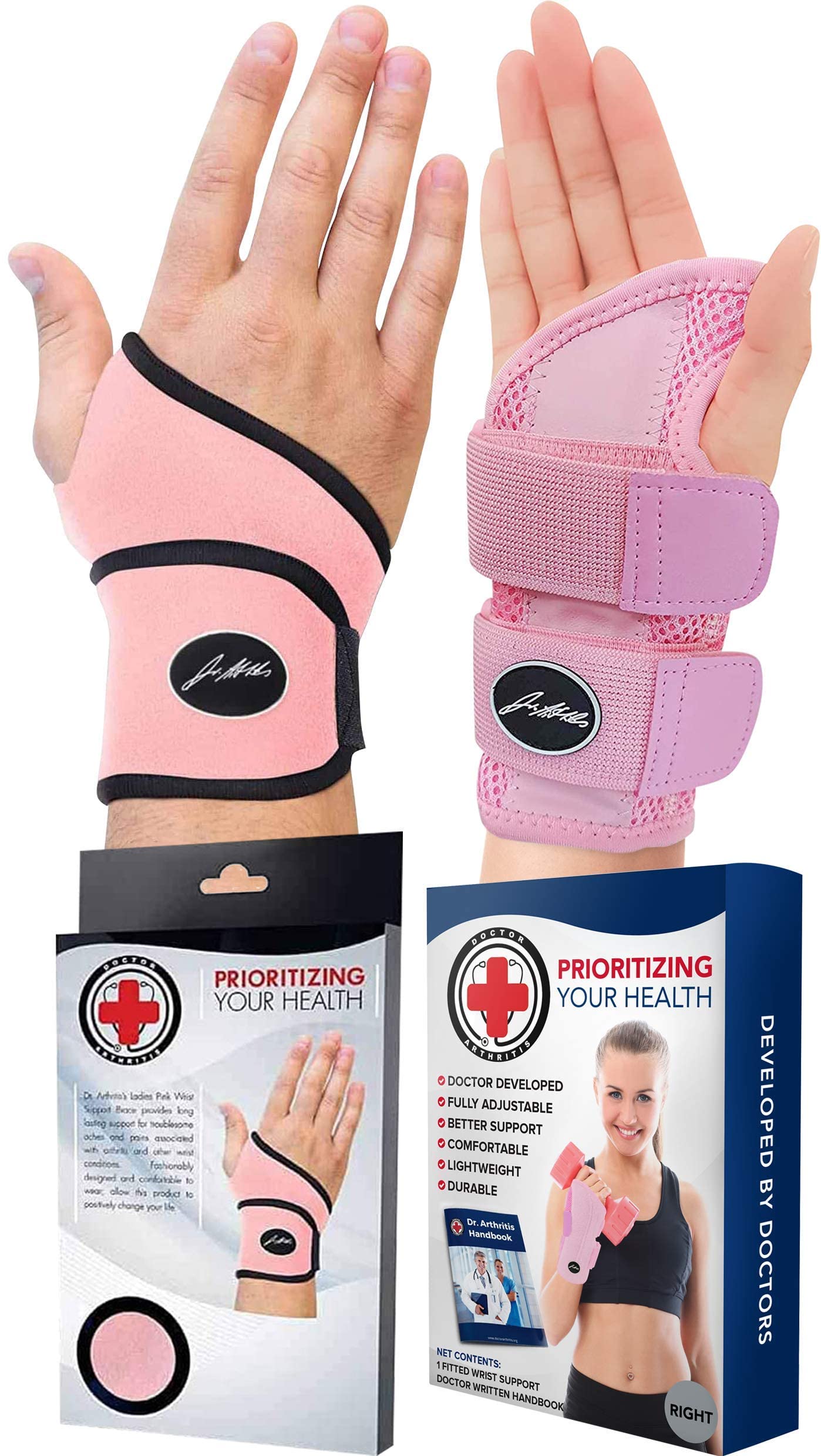 Dr. Arthritis Bundle: Wrist Support (Pink) + Fitted Wrist Support (Pink, Right)