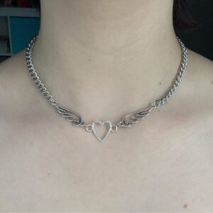 Angel Heart Wing Choker Gothic Indie Stuff Y2k Hollow Out Pendant Chain Necklace for Women Men