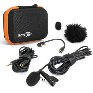 troys professional omnidirectional lavalier lapel microphone - condenser lav mic for recording podcast/vlogging/interview/audio/video/youtube - compatible with iphone/android/tablet/dslr