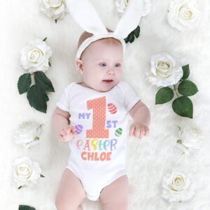 Customize Easter Egg Unisex Baby Onesie - Personalized My First Easter Girl Boy Bodysuit Gift for Newborn - Perfect Gifts for Baby Shower - Custom Infant Onesie for Pregnancy Reveal - C02-White Small