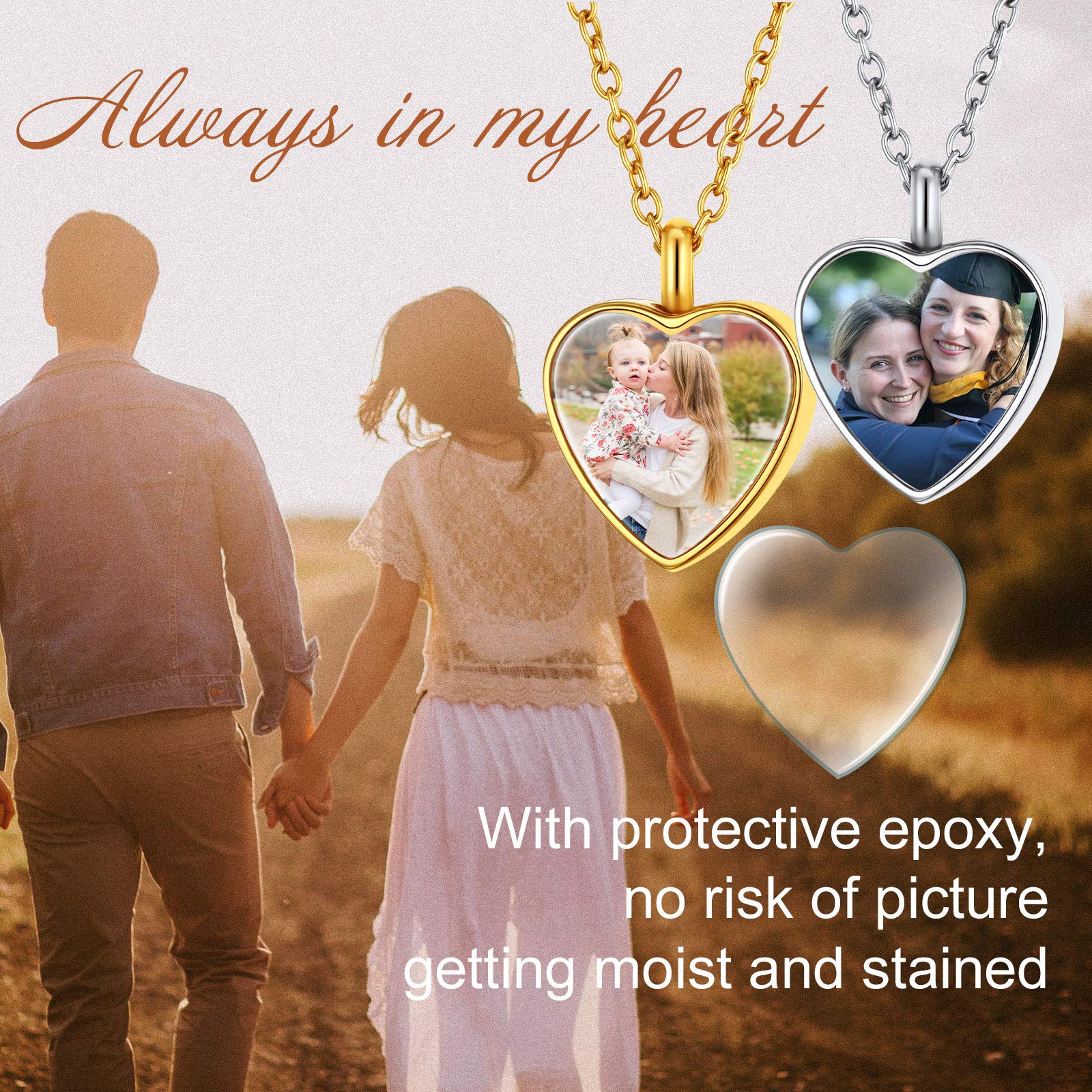 Customized Photo Heart Pendant Cremation Urn Necklaces for Ashes Stainless Steel Memorial Cremains Ash Holder Gifts for Loss of Father PAPA Granny Personalized Picture Keepsake Jewelry for Women