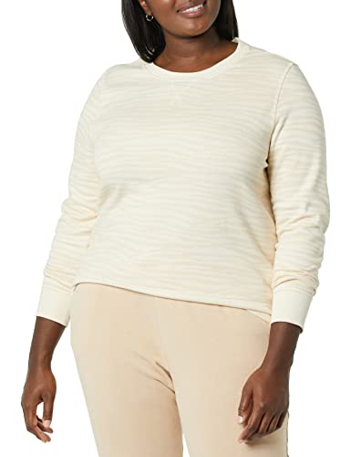 Amazon Essentials Women's French Terry Fleece Crewneck Sweatshirt (Available in Plus Size), Beige Zebra Stripe Print, Medium