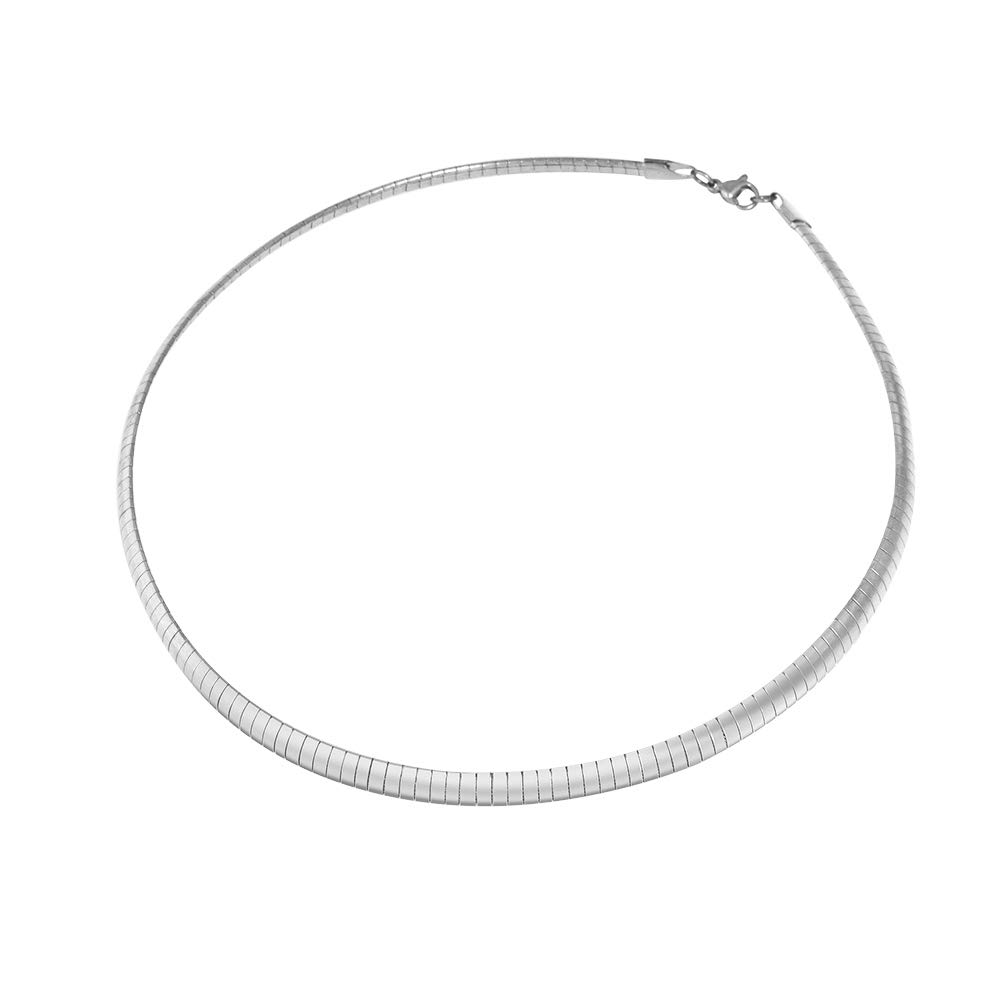 Edforce Stainless Steel Italian Omega Chain Necklace (Silver, 6mm)