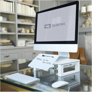 Quartet Desktop Glass Monitor Riser for Computer with Dry-Erase Board, Adjustable Height (Q090GMRW01) White 5" x 10", 5" x 10"