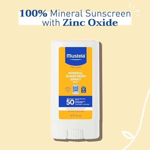 Mustela Baby Mineral Sunscreen Stick SPF 50 Broad Spectrum - Face & Body Sun Stick with 70% Organic Ingredients - Ultra Sheer, Water Resistant & Fragrance-Free - 0.6 oz (Pack of 1)