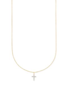 kendra scott white diamond cross pendant necklace in 14k yellow gold, fine jewelry for women