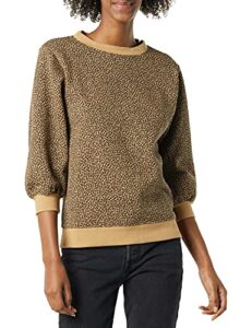 amazon essentials women's french terry fleece sleeve detail crewneck sweatshirt, camel cheetah, large