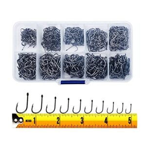 300pcs small high-carbon steel barbed fishing hooks with holes, 10 specifications of fishing hooks, portable boxed hooks, powerful hooks that can adapt to various fishing environments