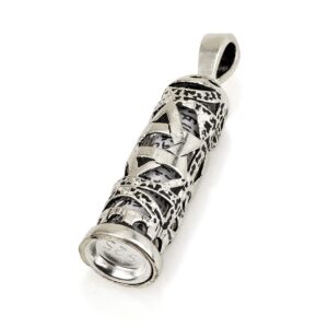 mezuzah necklace, scroll pendant with star of david, jewish shema necklace, jewish jewelry for women, chain hebrew letters, messianic, sterling silver, no gemstone