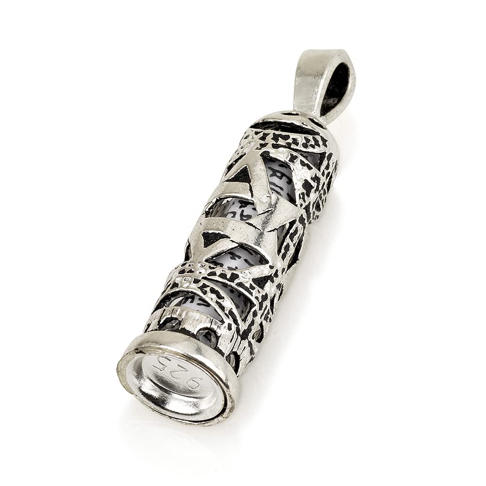 Mezuzah Necklace, Scroll Pendant with Star Of David, Jewish Shema Necklace, Jewish Jewelry for Women, Chain Hebrew Letters, Messianic, Sterling Silver, No Gemstone