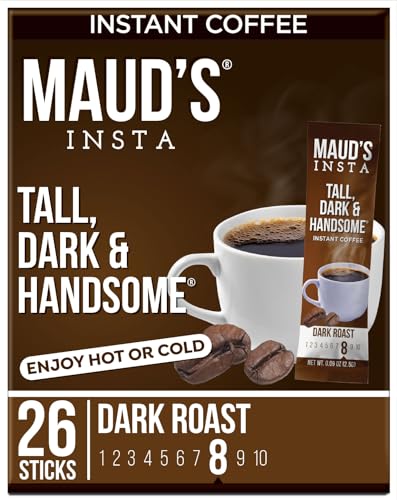 Maud's Dark Roast Instant Coffee Packets Single Serve, 26 ct | Tall Dark & Handsome | 100% Arabica Dark Roast Coffee Solar Energy Produced | Instant Coffee Powder Travel Packs