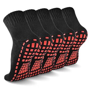 novayard 5 pairs non slip socks non skid sticky grippy sock yoga pilates hospital socks men women(black,large)