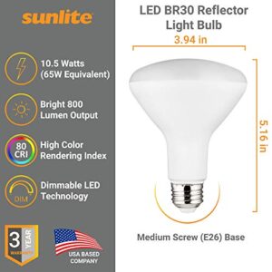 Sunlite LED BR30 Recessed Light Bulb, 10.5 Watt (65w Equivalent), 800 Lumens, Medium E26 Base, Dimmable Flood, UL Listed, 2700K Soft White, 1 Count