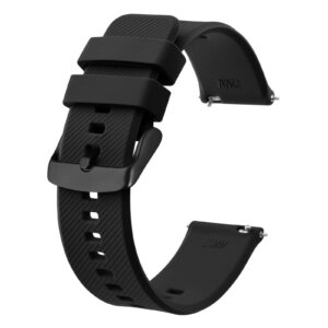 bisonstrap watch strap 20mm, quick release silicone watch bands for men women (black, black buckle)