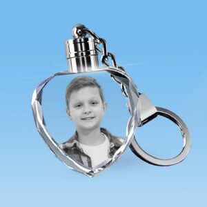 HAN'S LASER Personalized Keychains with LED Light, Mini Heart Shaped, 3D Crystal Keychain with Your Own Photo, Great Memorial Gifts