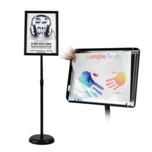 adjustable heavy duty pedestal sign holder floor stand, sign stand poster stand, standing floor, 8.5 x 11 inch, vertical & horizontal view, outdoor indoor standing display sign holders aluminum black