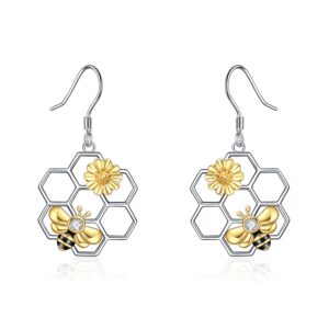 luhe honeycomb with bee stud earrings 925 sterling silver beehive and bee earrings for women (bee earrings) (b-bee earrings)