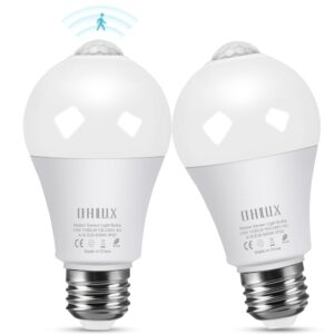 ohlux motion sensor light bulbs outdoor, 13w(120w equivalent) movement activated dusk to dawn security led bulb, a19 e26 5000k bright white for front door porch garage basement hallway 2 pack