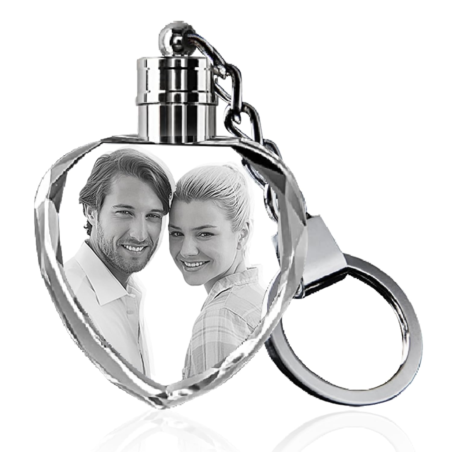 HAN'S LASER Personalized Keychains with LED Light, Mini Heart Shaped, 3D Crystal Keychain with Your Own Photo, Great Memorial Gifts