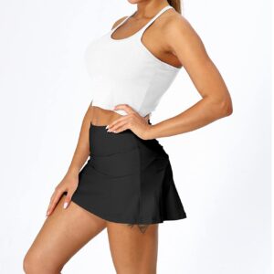 icyzone Athletic Tennis Skirts for Women with Pockets Shorts, Workout Running Golf Skorts (Black, Medium)