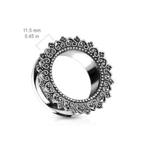 Pierced Owl Stainless Steel Tribal Filigree Heart Screw Fit Tunnel Plug Gauges, Sold as a Pair (8mm (0GA))